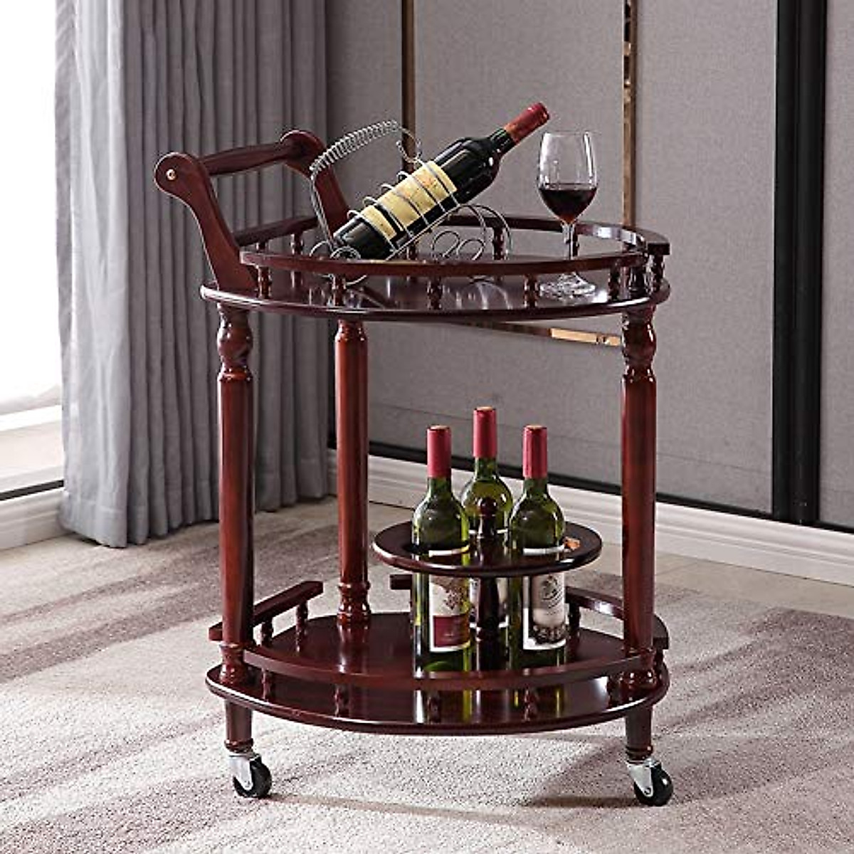 POCHY Multipurpose Catering Trolley Serving Cart Kitchen Trolley Island Cart 2 Tier Trolley Solid Wood Wine Rack Mobile Unit Organizer Home Removable