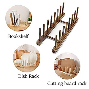 SunnyZoo 7 Slot Wooden Dish Rack Plates Holder Kitchen Storage Cabinet Organizer for Dish Keep Dry (Brown, 2Pack)