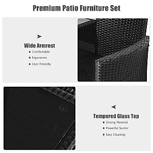 Toolsempire Outdoor Love Seat Wicker Patio Conversation Set, Rattan Outdoor Furniture Set with Cushion & Built-in Coffee Table, Patio Couch Outdoor Bench for Garden, Lawn, Backyard(Red)