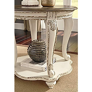 Signature Design by Ashley Realyn French Country Two Tone Round End Table, Chipped White