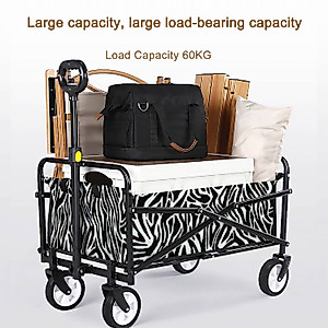 Outdoor Collapsible Wagon Zebra Fur Stripe Skin Animal Repeating Texture Black White Seamless Camping Shopping Garden Cart Heavy Duty Wagon Adjustable Portable Utility Folding Wagon with Wheels