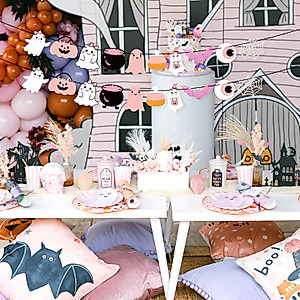 Pink Halloween Hanging Ghost Banners Halloween Party Banner Decor for Haunted House Porch Yard Fireplace Halloween Party Supplies Halloween Girls Birthday Baby Shower Happo Day Spooky Party Favors
