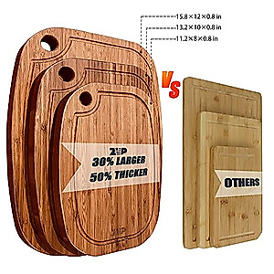 ZVP Extra Thick Bamboo Cutting Board for Kitchen 4 Pack, Extra Large Wood Chopping Board Set with Juice Grooves, Butcher Block, Storage Holder, for Meat Cheese and Vegetables, Walnut Brown