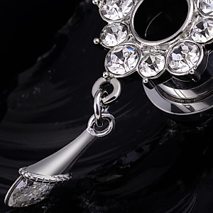 KUBOOZ Gemmed Flower Drop Eyelets Gold Plated Stainless Steel Flare Screw Back Ear Tunnels Plugs Gauges. (Silver, 0g(8mm))