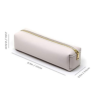 DOBMIT PU Pencil Pen Case Portable Stationery Bag Big Capacity Pencil Pouch Cosmetic Organizer Bag for Student Girl or Boy- Beige