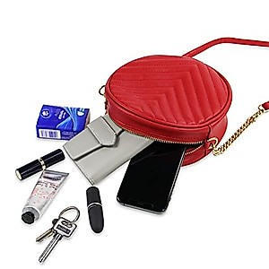 RCFJ b y K L A N D Round Crossbody Bag for Women,PU Leather Shoulder Bag with Metal Chain Strap, Cellphone Purses with Zipper