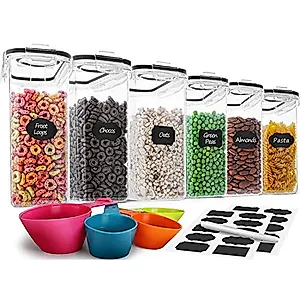 Cereal Container Set, MCIRCO Airtight Food Storage Containers ((4L /135.2oz) Set of 6, BPA Free Cereal Dispensers with Measuring Tools