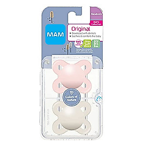 MAM Original Start Matte Newborn Baby Pacifier, Best Pacifier for Breastfed Babies, Sterilizer Case, Girl, 0-3 Months (Pack of 2)