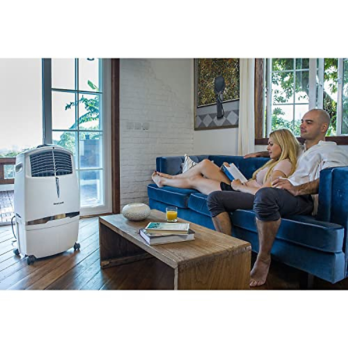 Honeywell 525 CFM Indoor Portable Evaporative Air Cooler, Fan & Humidifier with Ice Compartment & Remote, White
