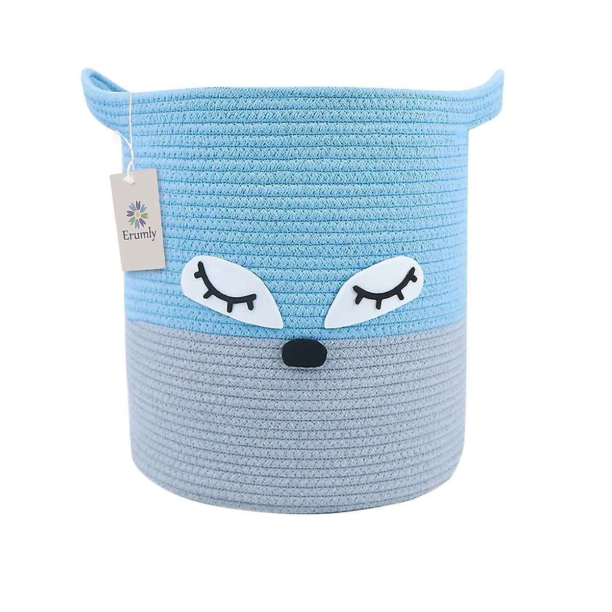 Erumly Cute Cotton Rope Basket, Storage Basket, Baby Laundry Basket, Nursery Organizers and Storage, Baby Hamper, Kids Basket, Toy Bin, Dog Cat Toy Baskets, Baby Gift Basket | 13.7 x 13.7 (Blue)