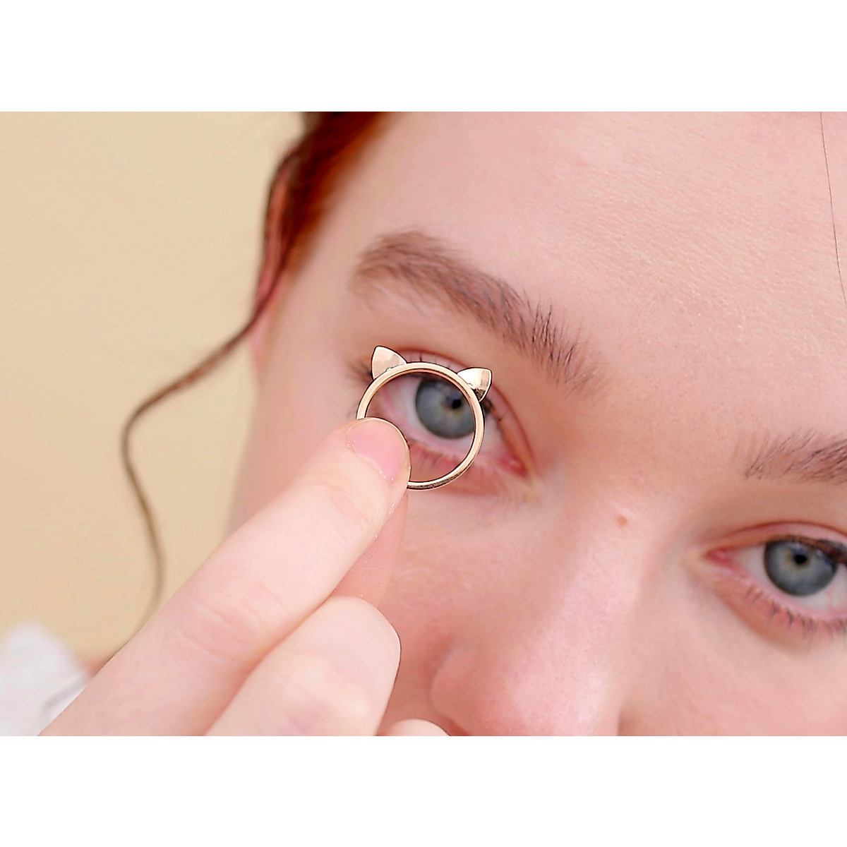 ELBLUVF 18k Rose Gold Plated Stainless-Steel Cat Ears Ring Cat Ring Size 4-7 (7)