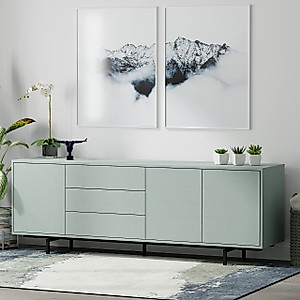 Glenwillow Home Atlas 78" x 28" Highboy Modern TV Stand Cabinet and Sideboard - Jade Ocean Frame, Jade Ocean Door/Drawers, Black Base