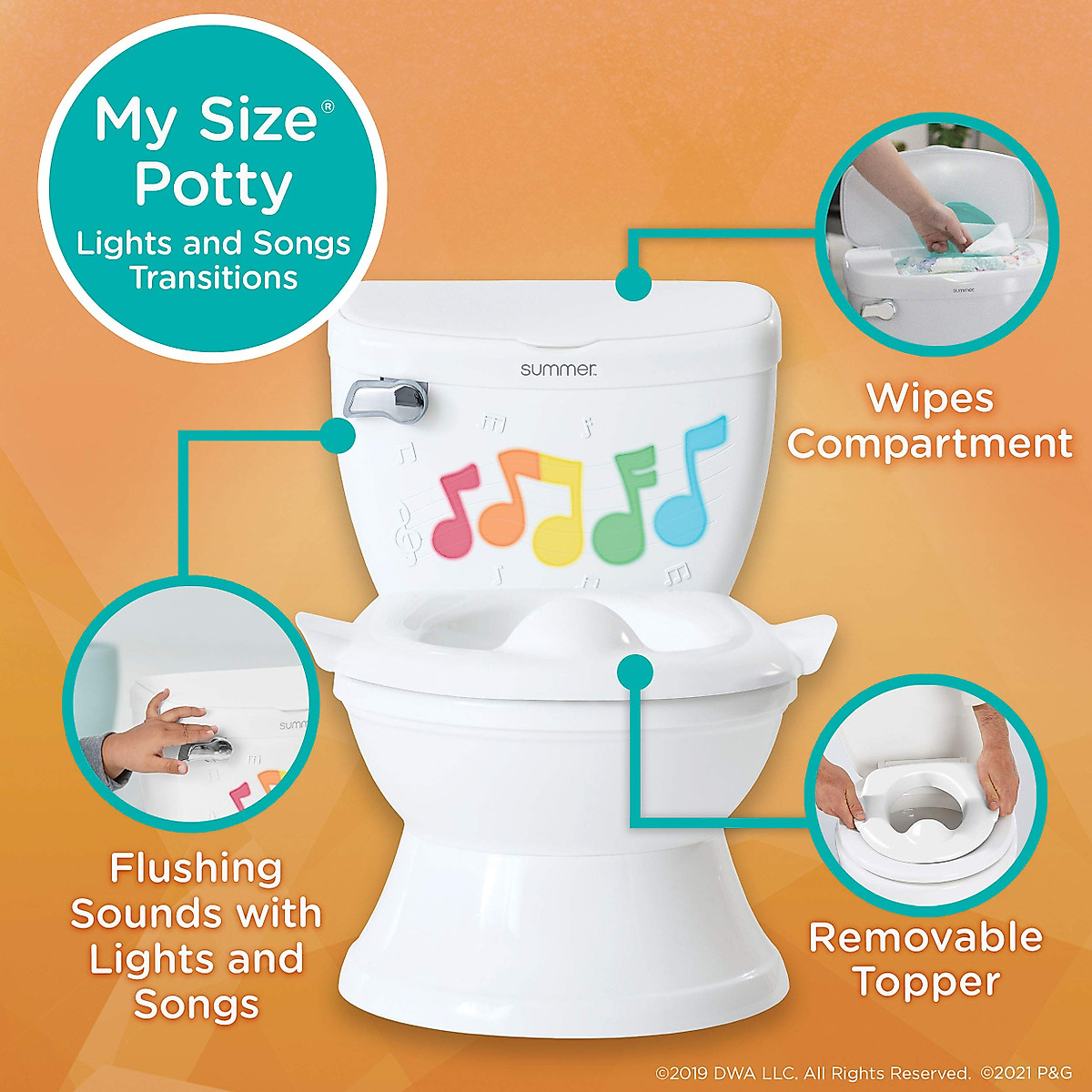 Potty Training Seat Starter Kit—My Size Potty Lights & Songs Transitions and Pampers Easy Ups 4T-5T Potty Training Underwear for Girls and Boys, Size 6, 104 Count (Packaging May Vary)