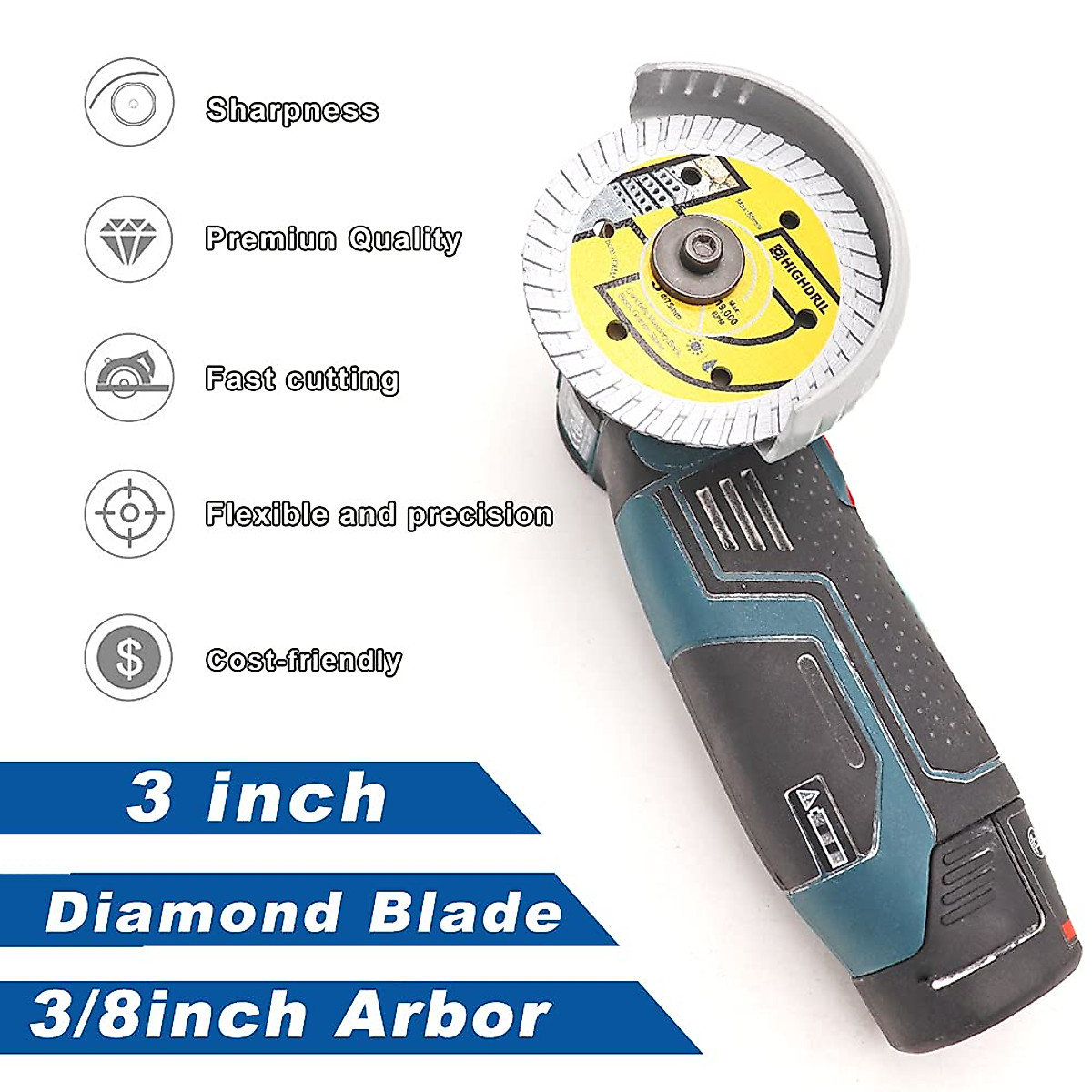 HIGHDRIL Diamond Saw Blade, 3PCS 3in/75mm x Arbor 3/8inch/10mm for Granite,Hard Concrete,Ceramic,Hard Porcelain