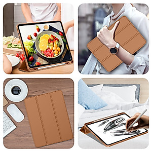 iMieet New iPad Pro 12.9 Case 2022(6th Gen)/2021(5th Gen) with Pencil Holder [Support iPad 2nd Pencil Charging/Pair],Trifold Stand Smart Case with Soft TPU Back,Auto Wake/Sleep(Brown)