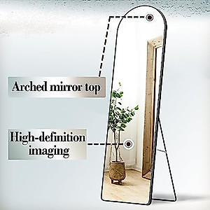 SUPPNEED 59"x15.7" Arched Full Length Mirror, Large Arched Mirror Floor Mirror with Stand, Bedroom Mirror, Modern Arched Shape Wall Mounted, Hanging or Standing, Gold