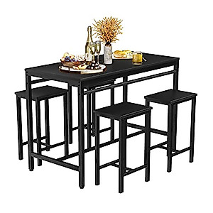 MIERES 4, Counter Height Table & Stools, Bar Chairs, Kitchen Dining Table Set for Breakfast Nook, Small Space Living Room, Black