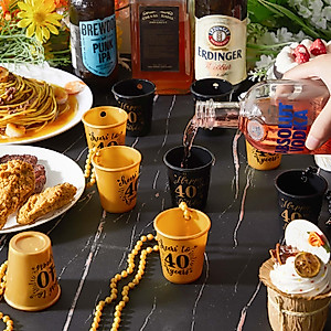 12 Pieces 30th 40th 50th 60th 70th Shot Glasses Necklace Birthday Plastic Shot Glass on Beaded Necklace Shot Cups for Birthday Party Anniversary Supplies, Gold and Black (40th)