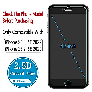 HPTech (2 Pack) Tempered Glass for iPhone SE 3, SE 2022, iPhone SE 2, SE 2020 Screen Protector, Anti Scratch, Bubble Free, Case Friendly