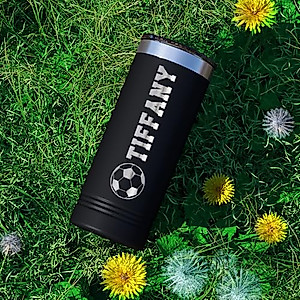 Personalized Soccer Ball Tumbler with Lid Laser Engraved on Black 22 oz Stainless Steel Insulated Cup Birthday Gift for Men, Women, Sports Lover