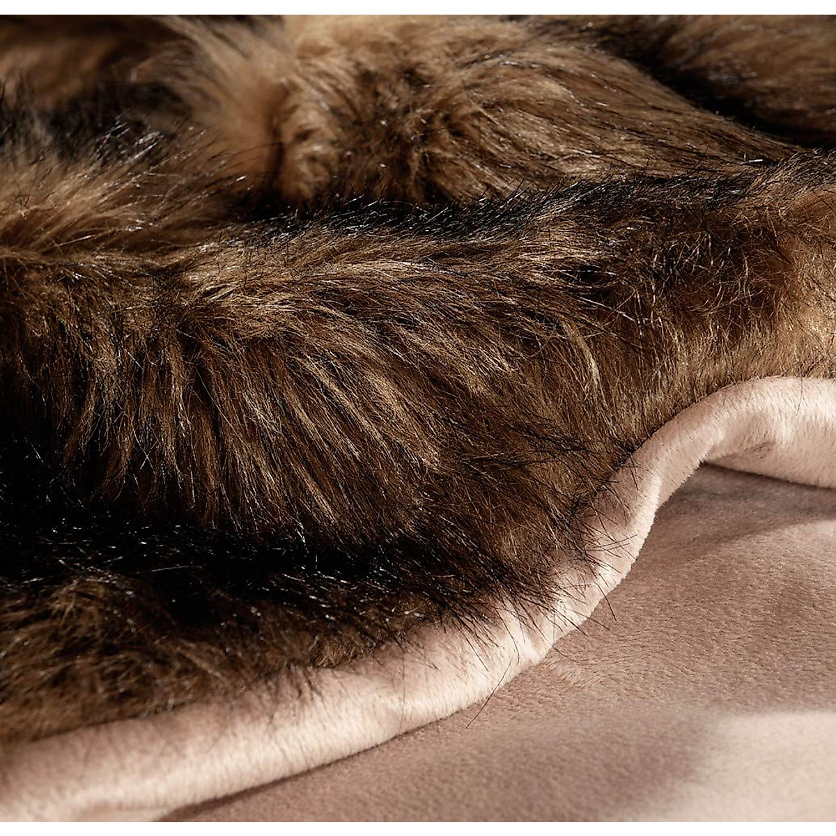 HORIMOTE HOME Luxury Plush Faux Fur Throw Blanket, Long Pile Brown with Black Tipped Blanket, Super Warm, Fuzzy, Elegant, Fluffy Decoration Blanket Scarf for Sofa, Armchair, Couch and Bed, 60''x 80''