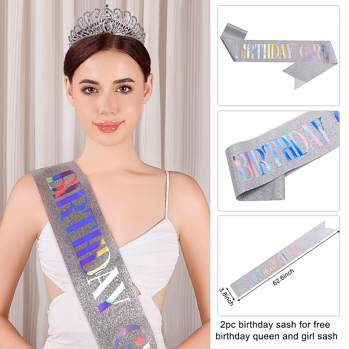 Tiara for Women, Crown and Tiara for Girl Princess, Bride Wedding Happy Birthday Halloween Cosplay Hair Accessories Decorations (Silver Style B)