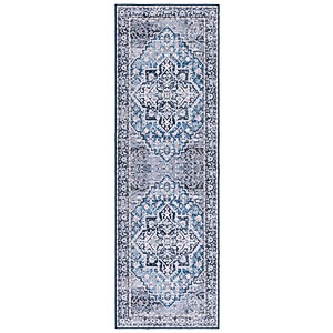SAFAVIEH Tucson Collection Runner Rug - 2'6" x 12', Blue & Charcoal, Persian Design, Non-Shedding Machine Washable & Slip Resistant Ideal for High Traffic Areas in Living Room, Bedroom (TSN137M)