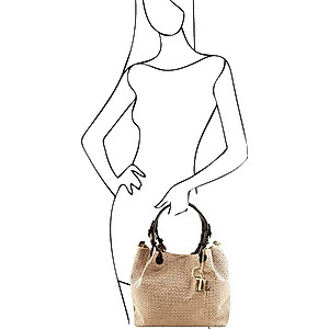 Tuscany Leather TL KeyLuck - Woven printed leather shopping bag - TL141573 (Beige)