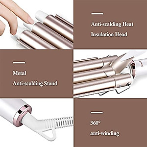 CkeyiN 3 Barrel Curling Iron Wand Hair Waver with LCD 16 Temperature Control Display, Ceramic Tourmaline Crimper Hair Iron with Glove, for All Hair Types Crimper Beach Waving Styling (Display)