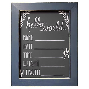 Cohas Hello World Newborn Baby Announcement Sign with Chalkboard Style Surface, 5 by 7 Inches, Blue Marker