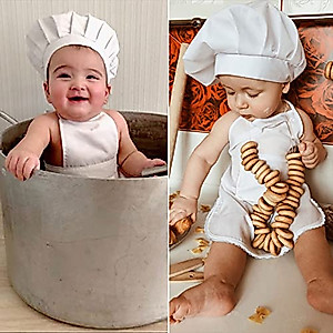 SPOKKI Baby Photography Prop, Chef Hat Apron Photo Props Costume Come with 2PCS Photography Hair Clips for Infant Twins | 6-24 Months (Girl)