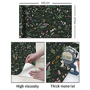 JiffDiff Floral Wallpaper Peel and Stick Dark Farm Wildwood Self Adhesive Wallpaper for Home Bedroom Cabinets Thicken 17.71"x118"