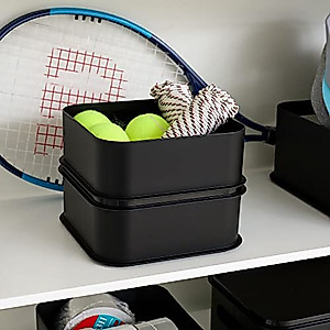 iDesign Recycled Plastic Bin with Lid, Set of 2 – Ideal for Garage Organization and Storage, 8.4” x 8.4” x 3”, Matte Black