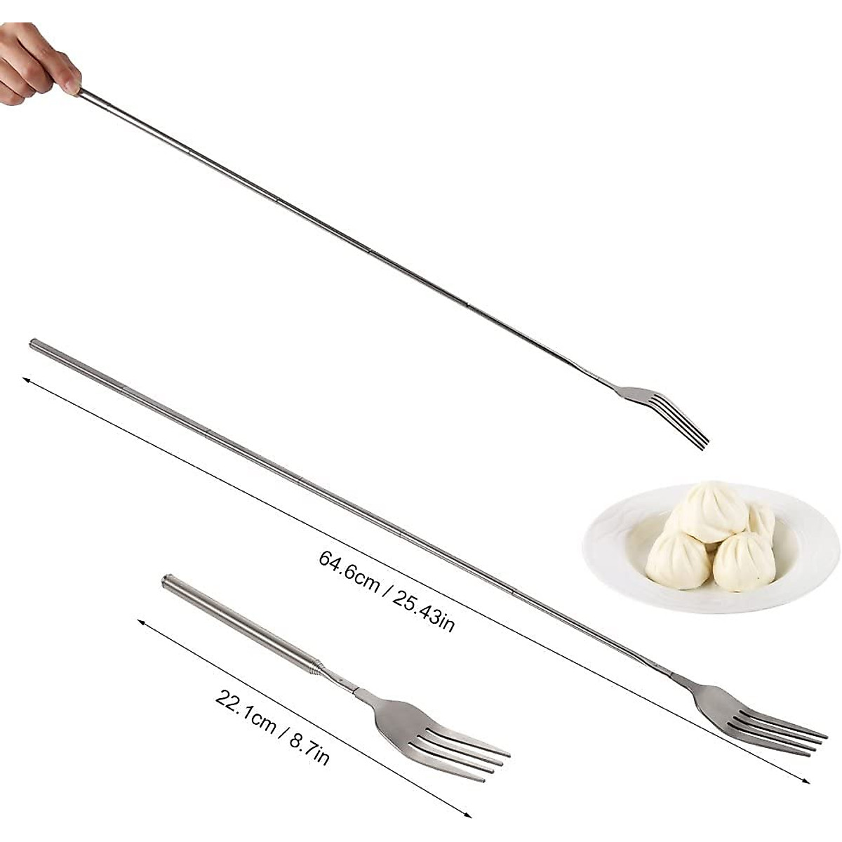 Telescopic Fork, Stainless Steel Extendabl Long Handle Fork, Barbecue Toasting Dinner Fruit Dessert Long Fork Cutlery, Non-Toxic & Anti Rust Fork 8.7~25.4inch