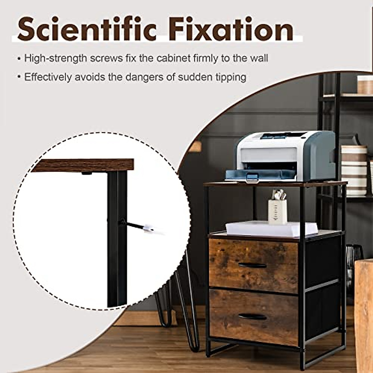 Giantex 2 Drawer Dresser for Bedroom, Tall Nightstand Storage Tower w/Folding and Removable Fabric Drawers, Metal Frame, Closet Organizer, Sofa Side Table for Living Room Beside End Table, Brown (1)