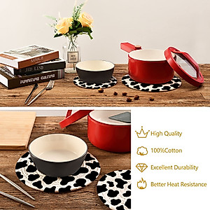 Cow Hide Pot Holders Set Trivets Set 2 PCS Heat Resistant Round Coasters Cotton Thread Weave Hot Pads for Hot Dishes Pot Pans Bowl