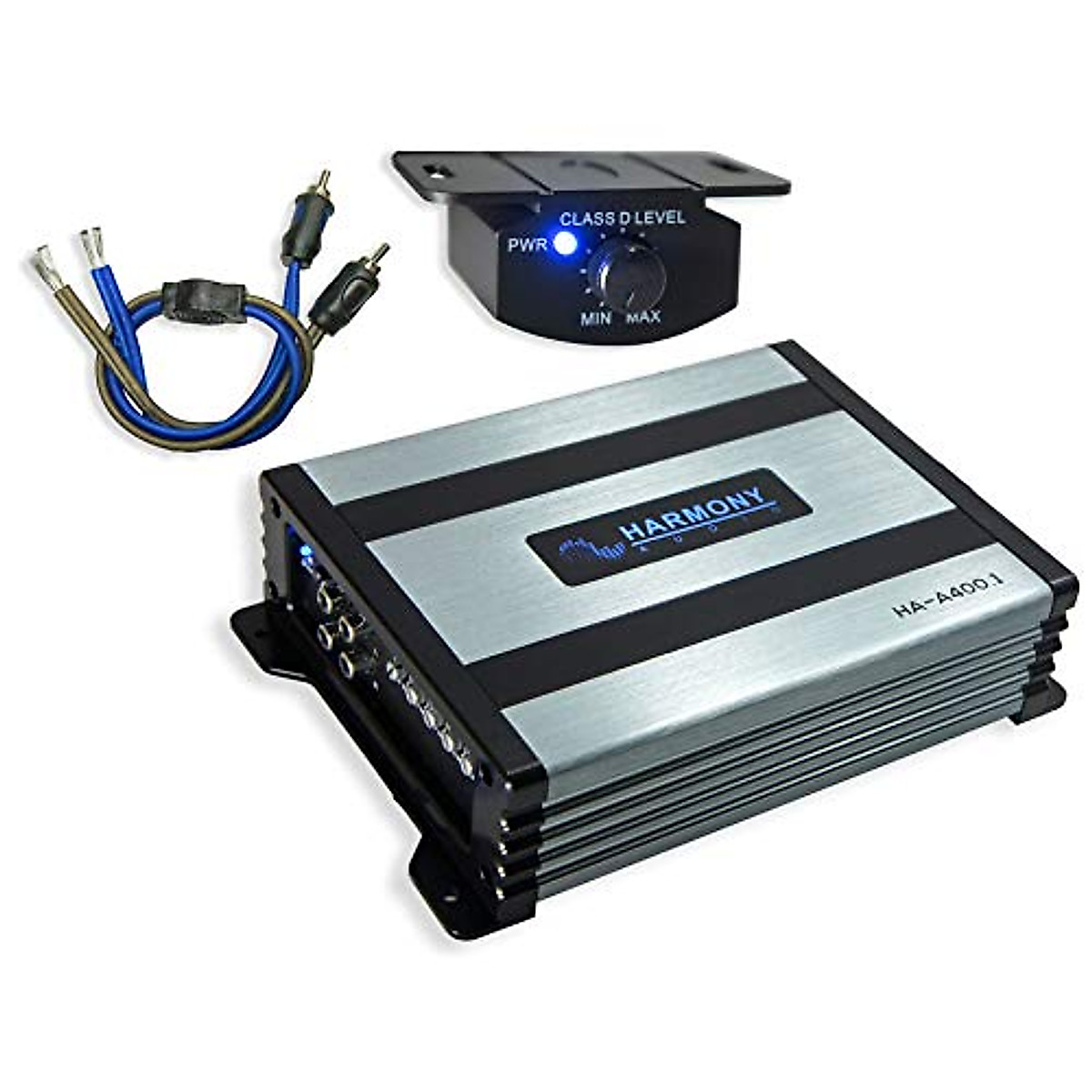 Kicker 47TRTP102 Car Audio Down Firing 10" Thin Sub Box Passive Radiator Bundle with Harmony HA-A400.1 Amplifier & Amp Kit