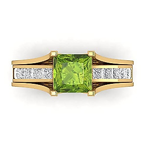Clara Pucci 3.37ct Princess Cut Solitaire with Accent Green Peridot Sliding Statement Bridal Ring Band Set 14k Yellow Gold 7.5