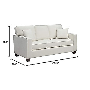 OSP Home Furnishings Russell 3 Seater Sofa with 2 Pillows and Coffee Finished Legs, Ivory