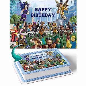 CAKECERY Robots World B Edible Cake Image Topper Birthday Cake Banner 1/4 Sheet