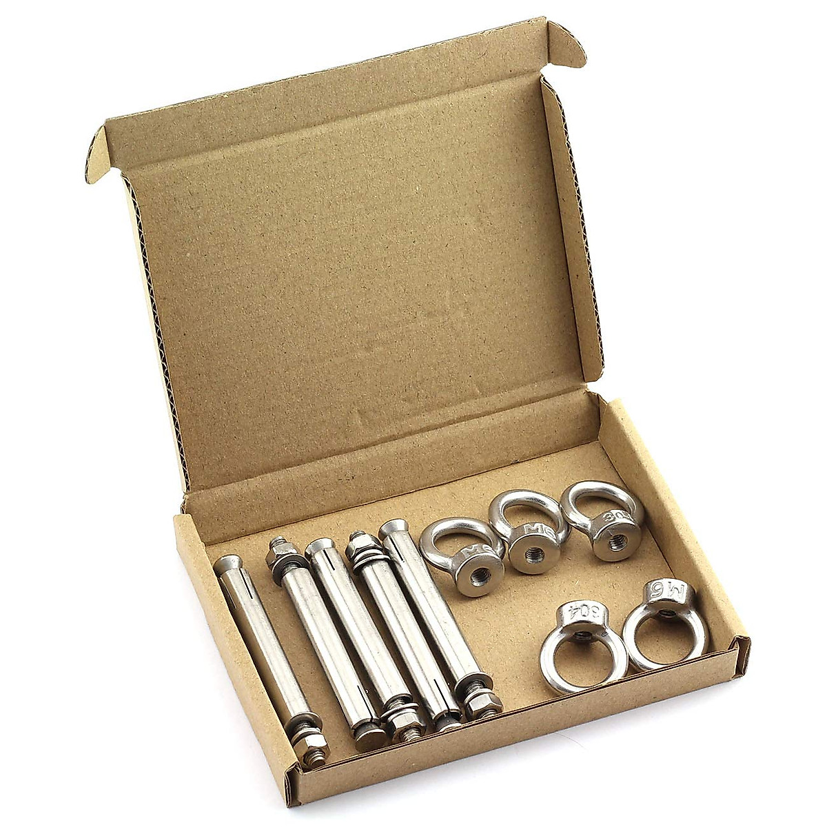 ZRM&E 5pcs M6x80mm Expanding Shield Anchor Eye Bolts 304 Stainless Steel Fastener Raw Style Sleeve Expansion Screw with Eye Ring for Cable Rope Lifting