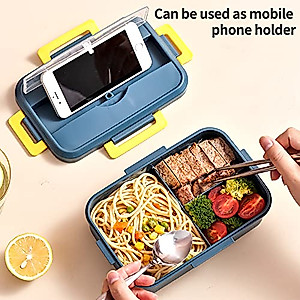 Jossens Bento Box Set,1100ML Leakproof Lunch Box Kit With Utensils,Breakfast Cup and Lunch Bag,3 Compartment Microwave Lunch Containers,BPA Free(Blue)