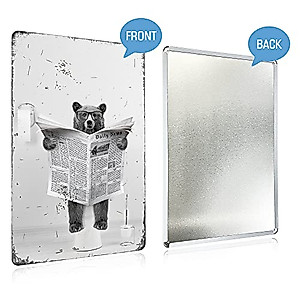 Funny Bear Tin Sign,Black and White Bear Metal Sign,Bear Poster Bear Metal Tin Sign,Rustic Farmhouse Style Wall Decor for Living Room, Bathroom, Bedroom, Kids Bathroom Decor - 8x12 Inch
