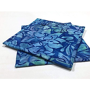 Batik Quilted Fabric Pot Holders with Blue Floral Print