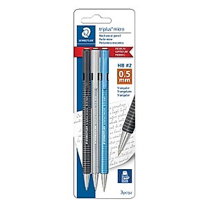 Staedtler triplus micro 0.5mm Lead Retractable Mechanical Pencil with Twist Eraser, Writing, Drawing, Drafting, 3-Pack, 77425BK3A6