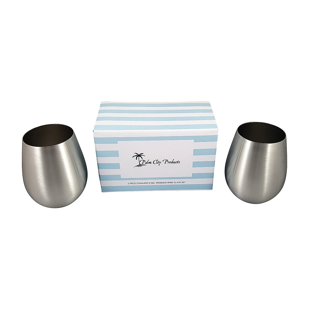 Palm City Products Stainless Steel Stemless Wine Glasses - 2 Piece Set