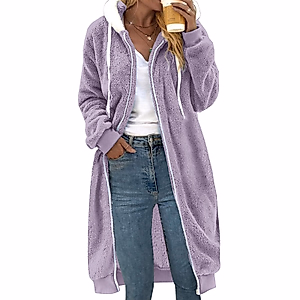 Kiosan Womens Winter Fuzzy Fleece Jacket Hooded Long Cardigan Coats Oversized Fluffy Outerwear with (00A1-Purple, L) My Order Deals Under 20 Dollars gifts for him tracking my orders to be delivered