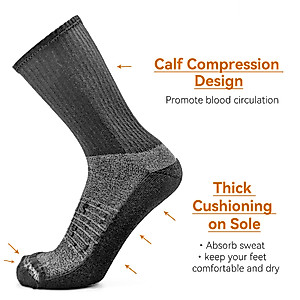 JSPA 4 Pack Mens Wool Crew Running Socks Women's Comfortable Non Blister Seamless Toe Merino Wool Above Ankle Heavy Half Cushion Elastic Woolen Socks, Large, Dark Grey