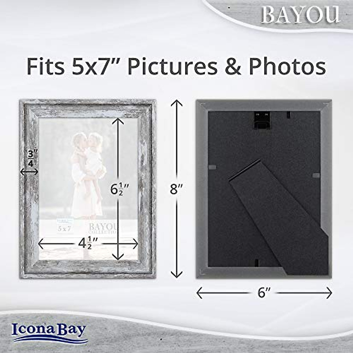 Icona Bay 5x7 Azure Gray Picture Frame, Cape Cod Style 5 x 7 Photo Frame, Table Top or Wall Mount, Bayou Collection
