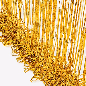 Gold Fringe Curtain Tinsel Backdrop - GREATRIL Foil Fringe Curtain Party Decor Streamers for Birthday Christmas New Year Graduation Theme Party Decorations Pack of 2